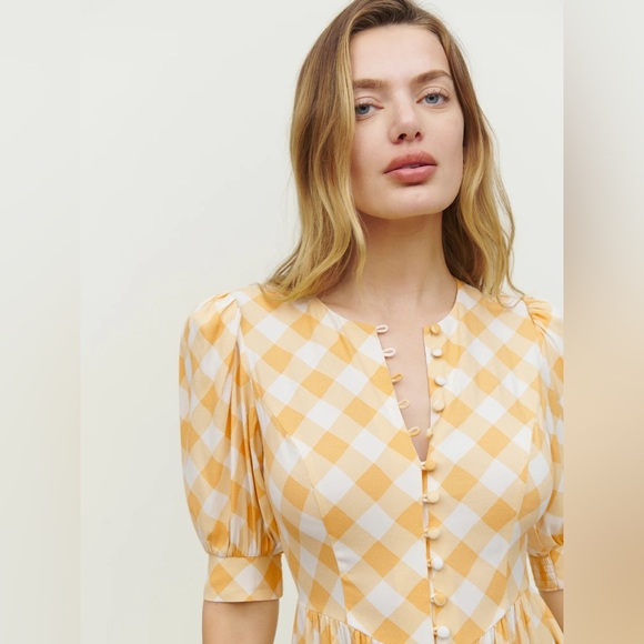 Reformation | Dresses | Nwt Reformation Laylin Gingham Puff Sleeve ...
